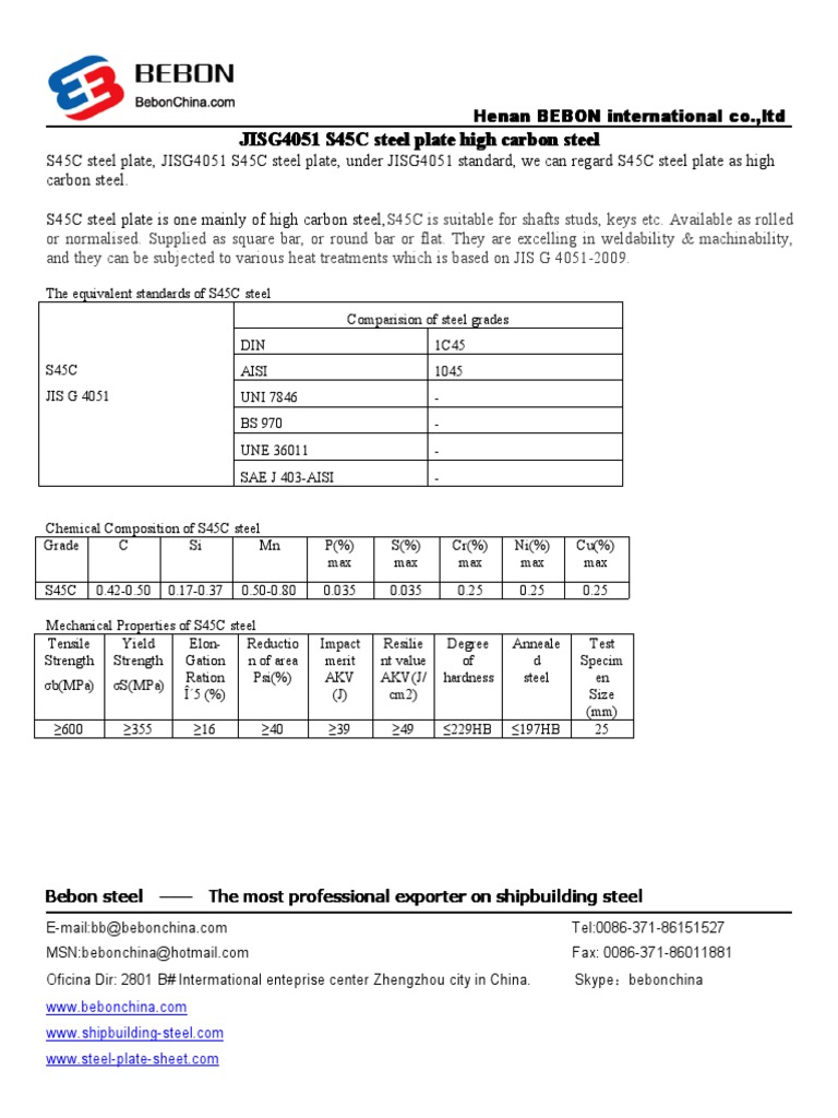 JISG4051 S45C high carbon steel plate | PDF | Steel | Building Materials