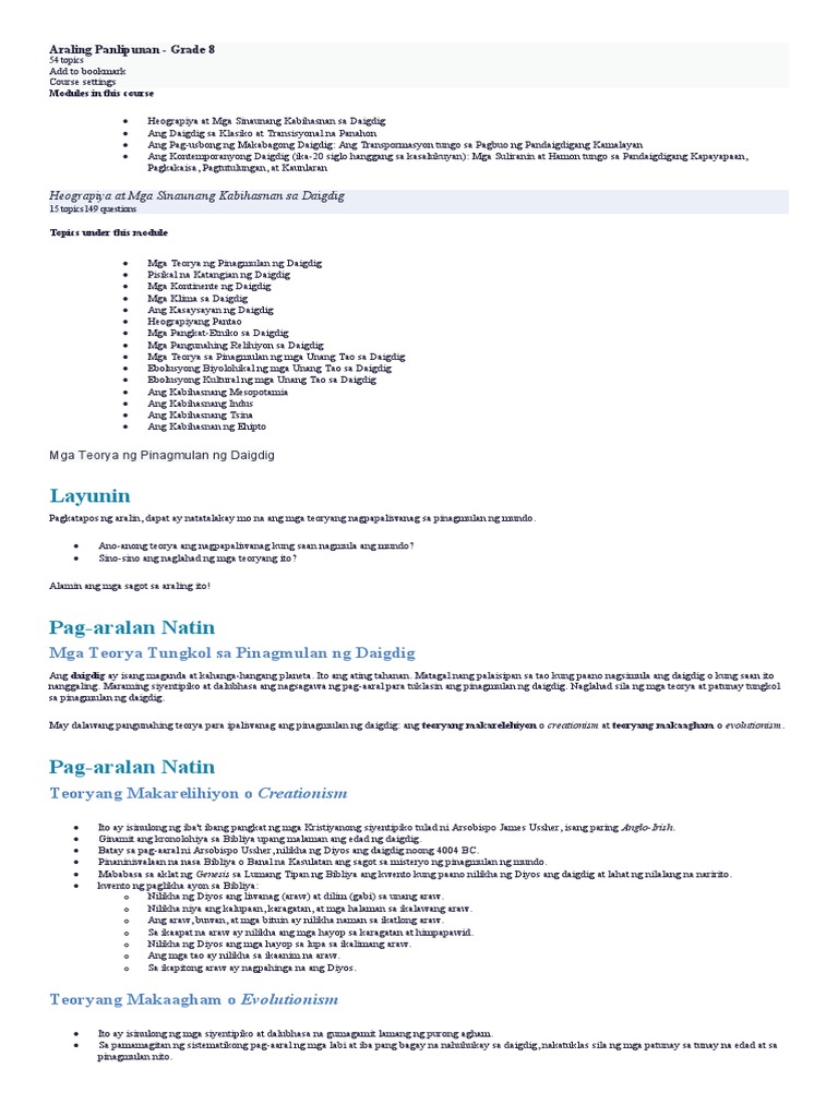 Araling Panlipunan - Grade 8 | PDF