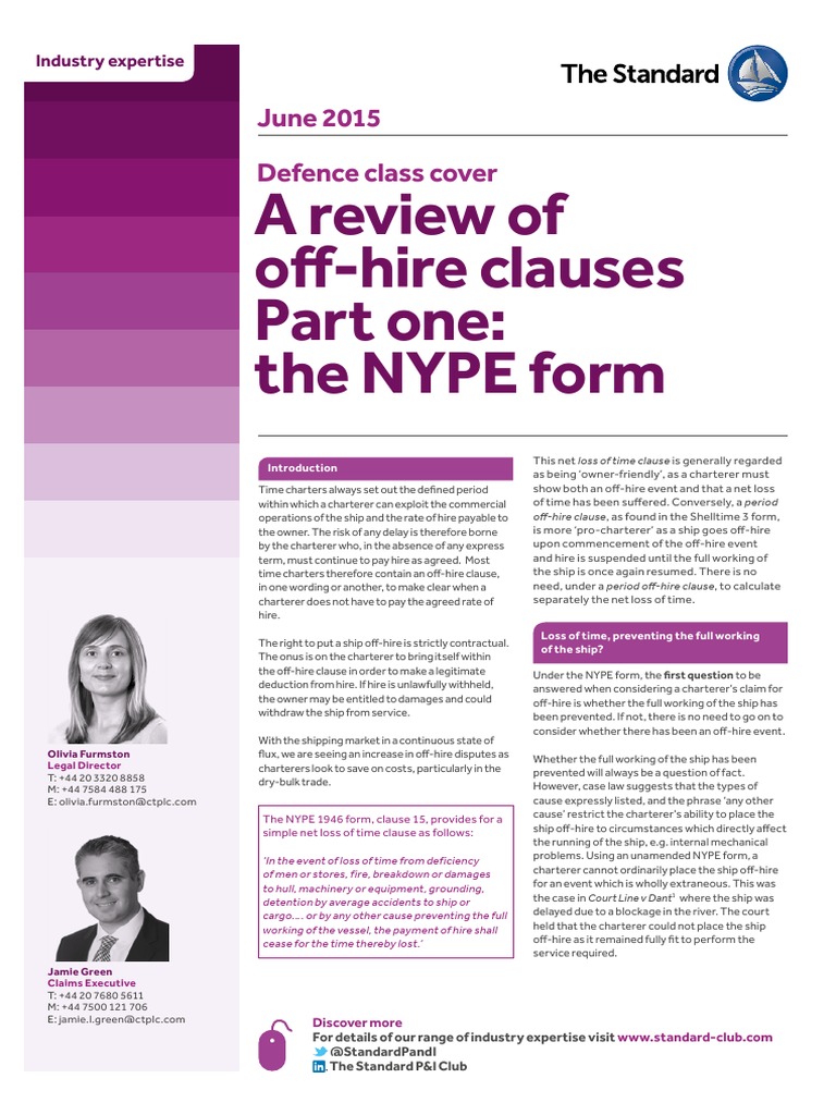 A Review of Off-Hire Clauses Part One: The NYPE Form: Defence Class ...