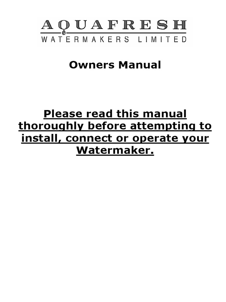 Aquafresh Watermakers Manual PDF | PDF | Osmosis | Pump
