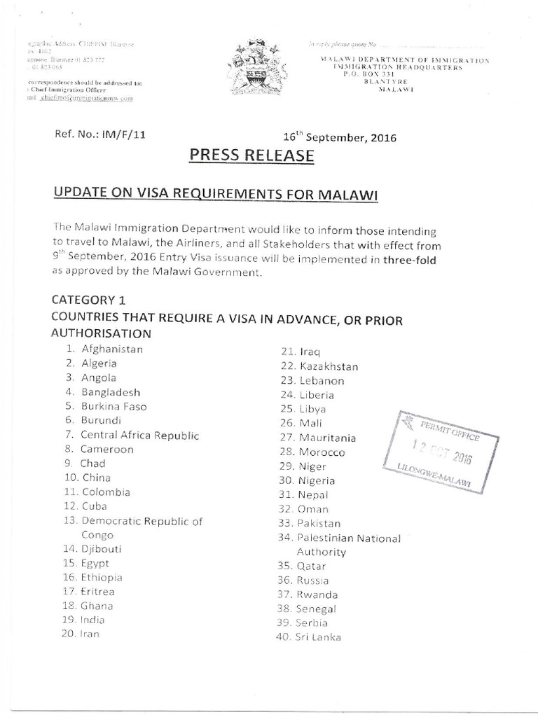 Malawi Visa Entry Requirements | PDF