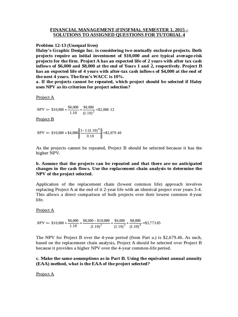 FIN5FMA Tutorial 4 Solutions | PDF | Capital Budgeting | Depreciation