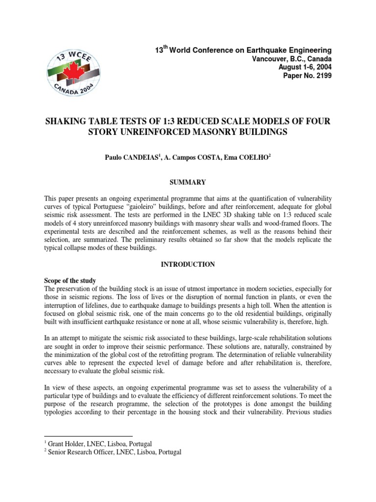 Shaking Table Tests of 1:3 Reduced Scale Models of Four Story ...