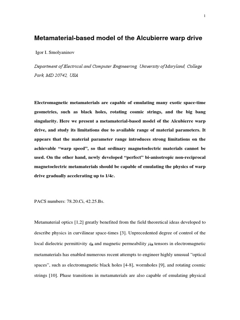 Metamaterial-Based Model of The Alcubierre Warp Drive | PDF ...