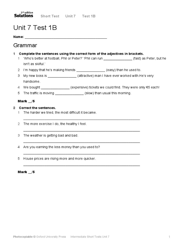 Sol2e Int Short Test 7B | PDF | Language Mechanics | Linguistic Morphology