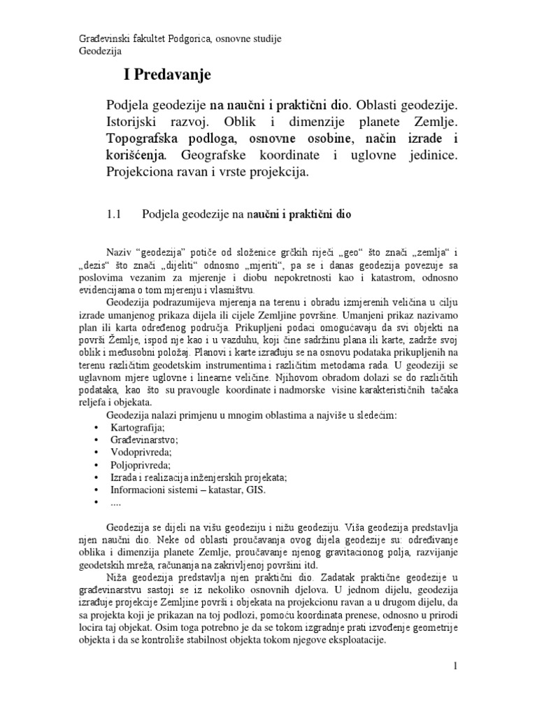 Prvo Predavanje Geodezija - Građevinarstvo | PDF