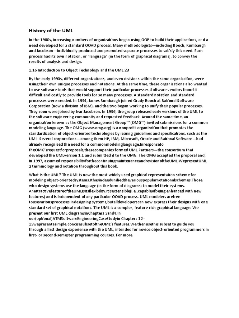 History of The UML | PDF | Unified Modeling Language | Technical ...