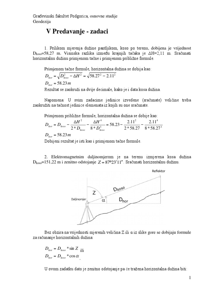 Peto Predavanje Geodezija - Građevinarstvo - Zadaci | PDF