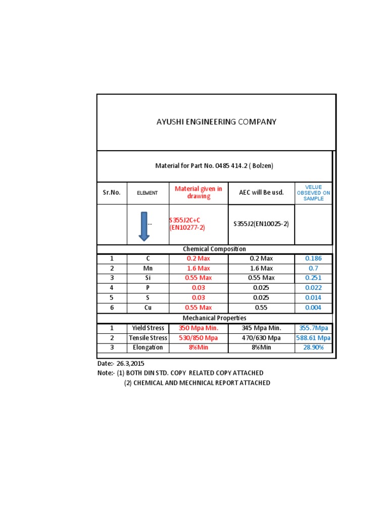 S355J2 Vs S355J2C Materila Comperission Sheet | PDF | Technology & Engineering