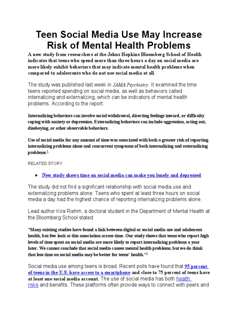Teen Social Media Use and Mental Health | PDF | Adolescence | Social Media