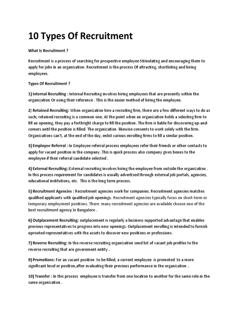 10 Types of Recruitment | PDF | Recruitment | Employment