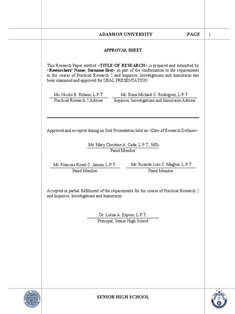 Adamson University Page: Approval Sheet | PDF