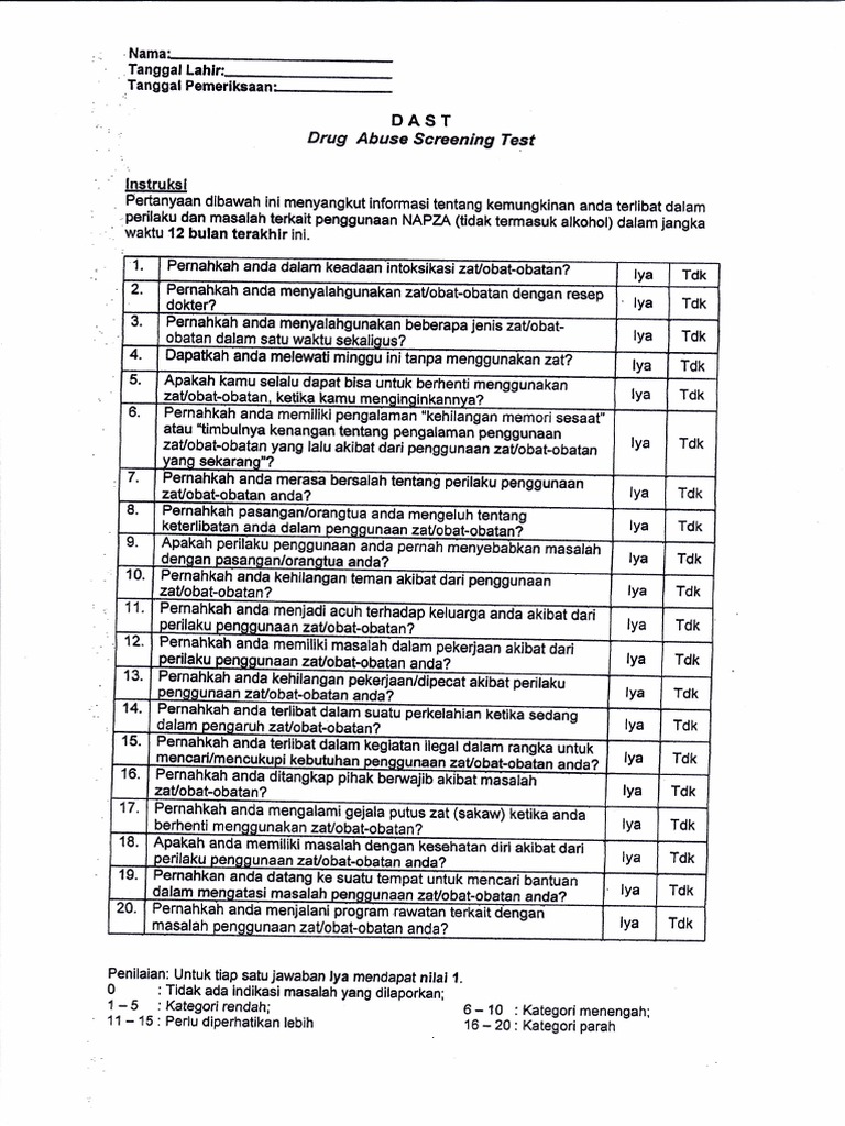 Drug Abuse Screening Test (DAST) PDF | PDF