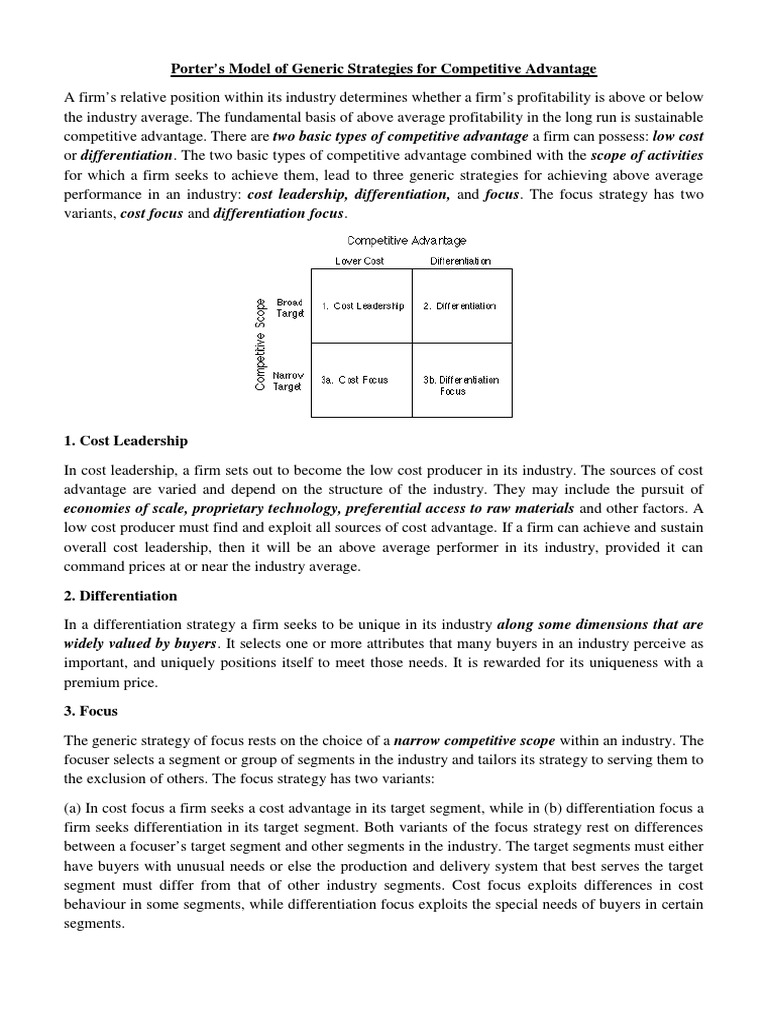 Porter's Generic Competitive Strategies | PDF | Competitive Advantage ...