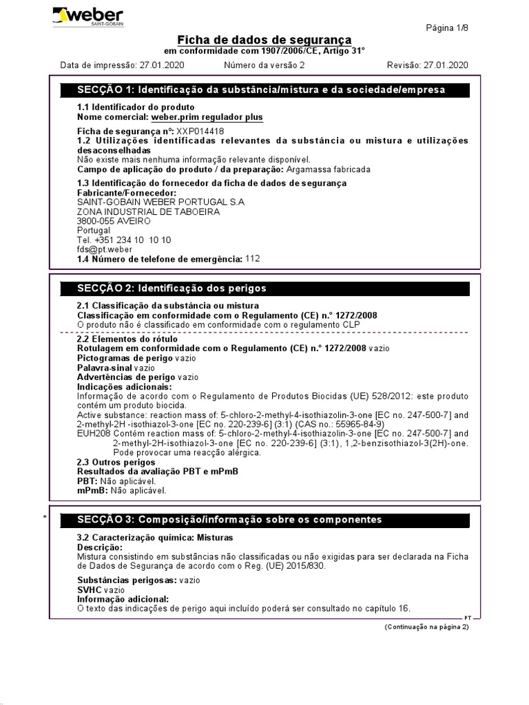 Fds-Weber Prim Regulador | PDF | Densidade | Primeiros socorros