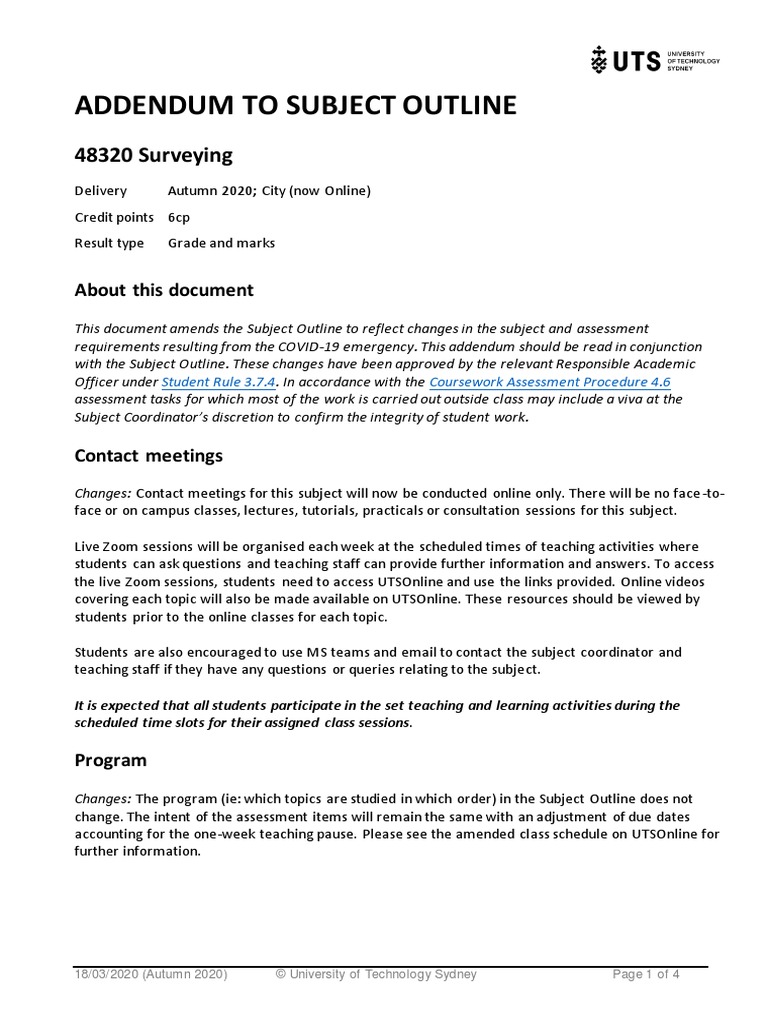 Addendum To Subject Outline A2020 | PDF | Educational Assessment ...