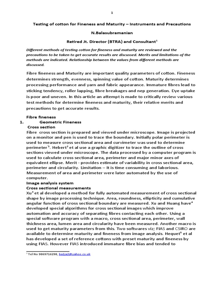 Testing Cotton For Fineness and Maturity | PDF | Spectrophotometry ...