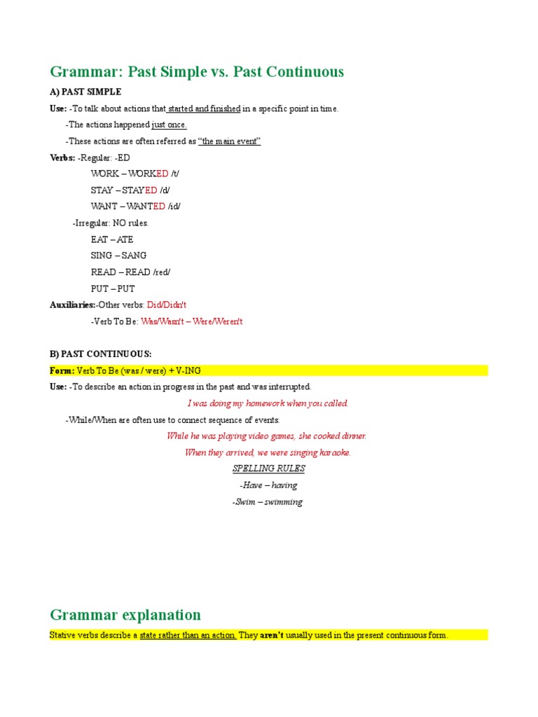 Grammar: Past Simple vs. Past Continuous: ED ED ED | PDF | Language ...