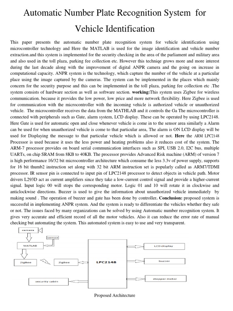 Automatic Vehicle Identification Using ANPR | PDF | Microcontroller ...