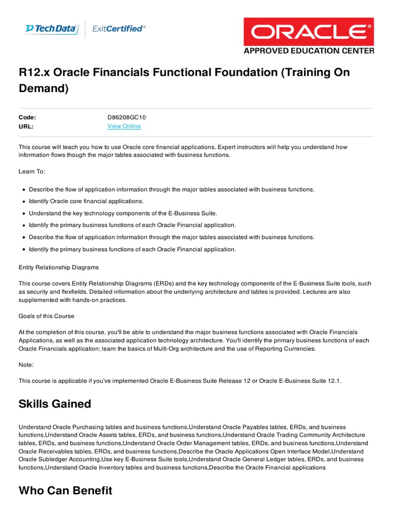 R12.x Oracle Financials Functional Foundation (Training On Demand ...
