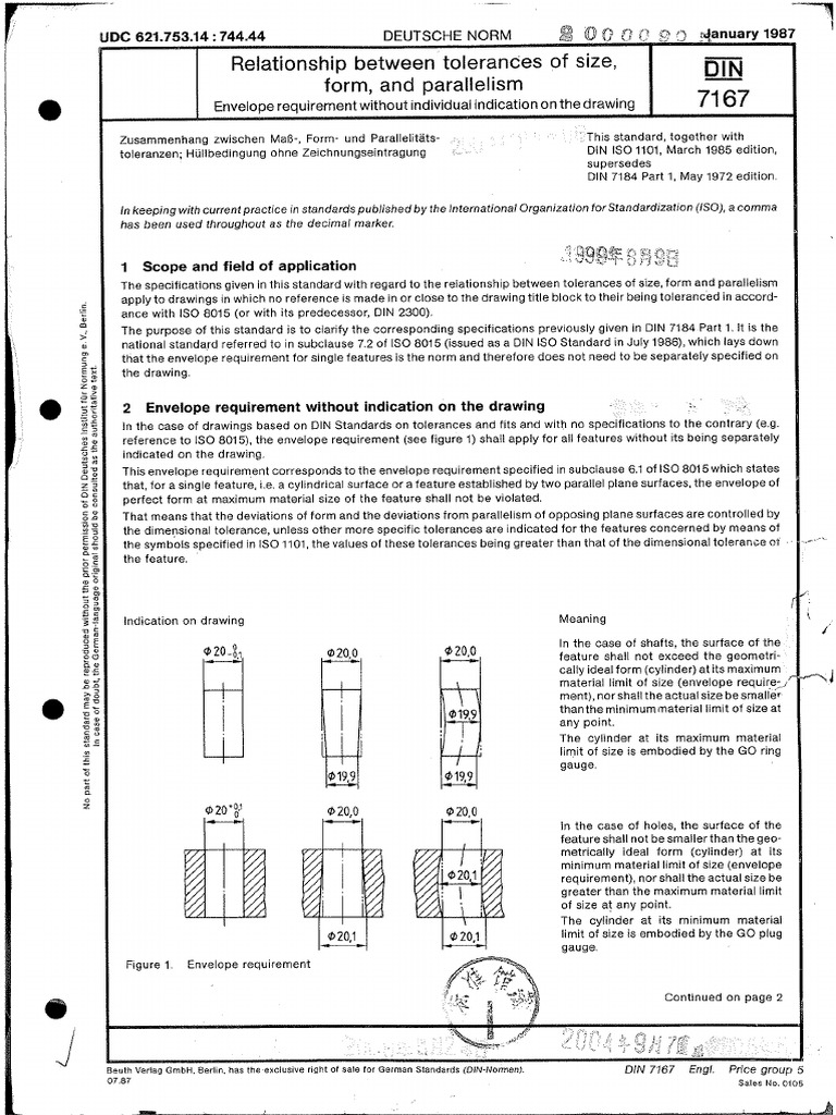 DIN 07167 - Relationship Between Tolerances of Size, Form and ...