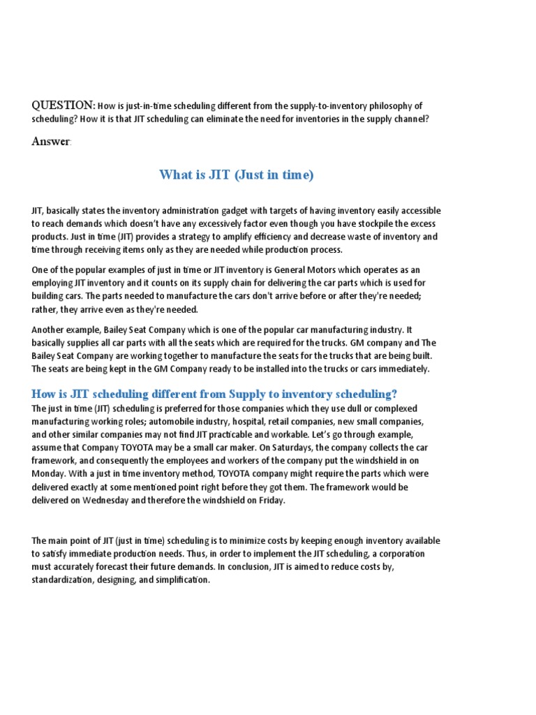 Comparing Just-in-Time Scheduling to Inventory-to-Supply Scheduling and ...
