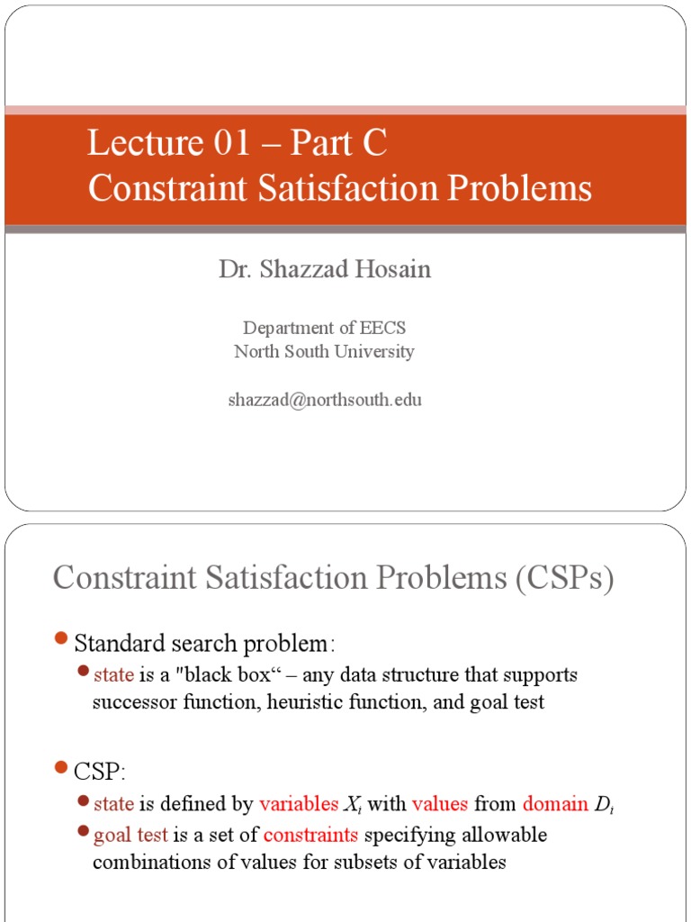 Lecture 01 Part C - Constraint Satisfaction Problem (CSP) | PDF | Algorithms | Artificial ...