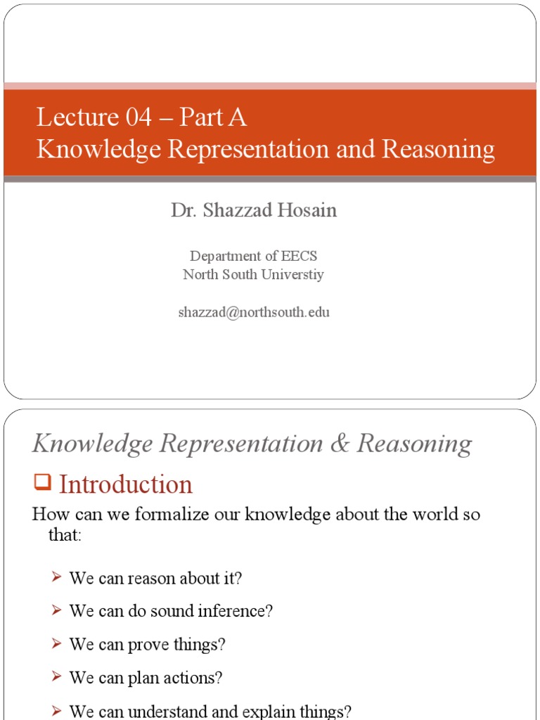 Lecture 04 Part A - Knowledge Representation and Reasoning | PDF | Logical Consequence ...