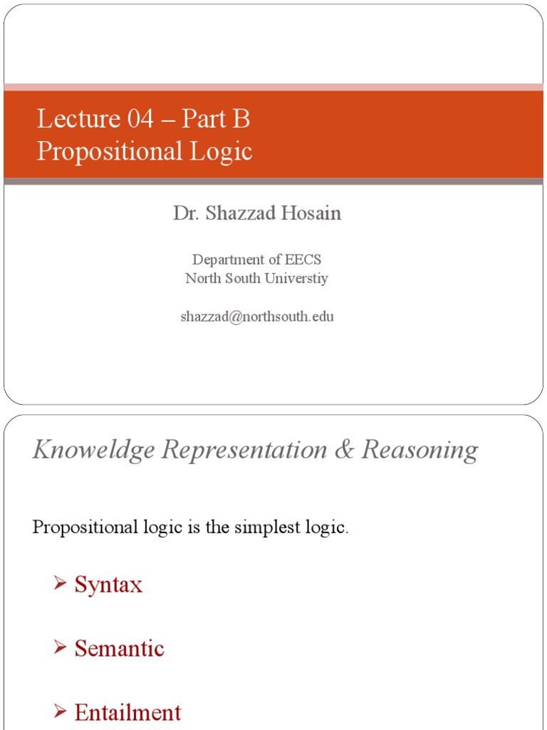 Lecture 04 Part B - Propositional Logic | PDF | Inference | Logical Consequence