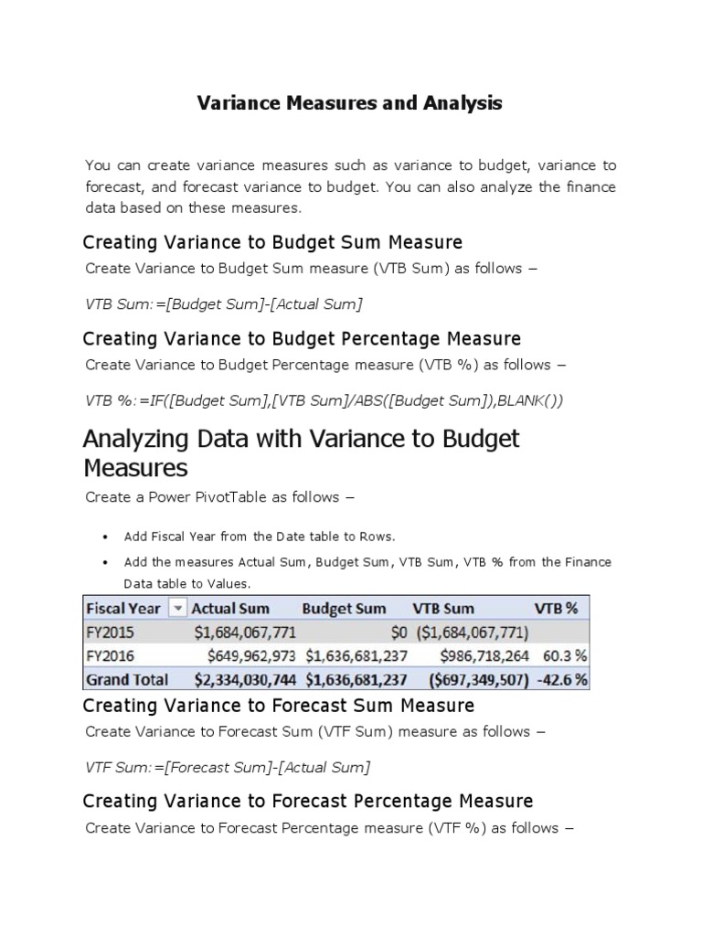 Variance Measures and Analysis | PDF | Finance & Money Management