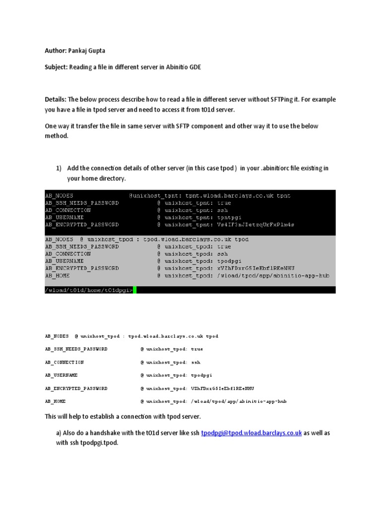 Author: Pankaj Gupta Subject: Reading A File in Different Server in Abinitio GDE | PDF