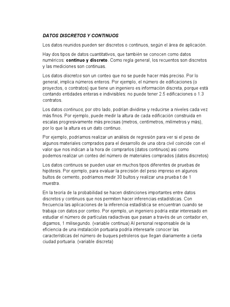 Datos Discretos y Continuos | PDF