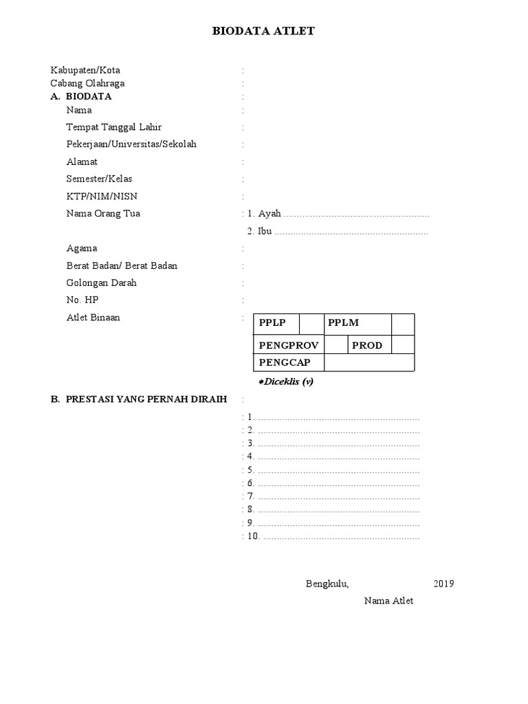Biodata Atlet | PDF
