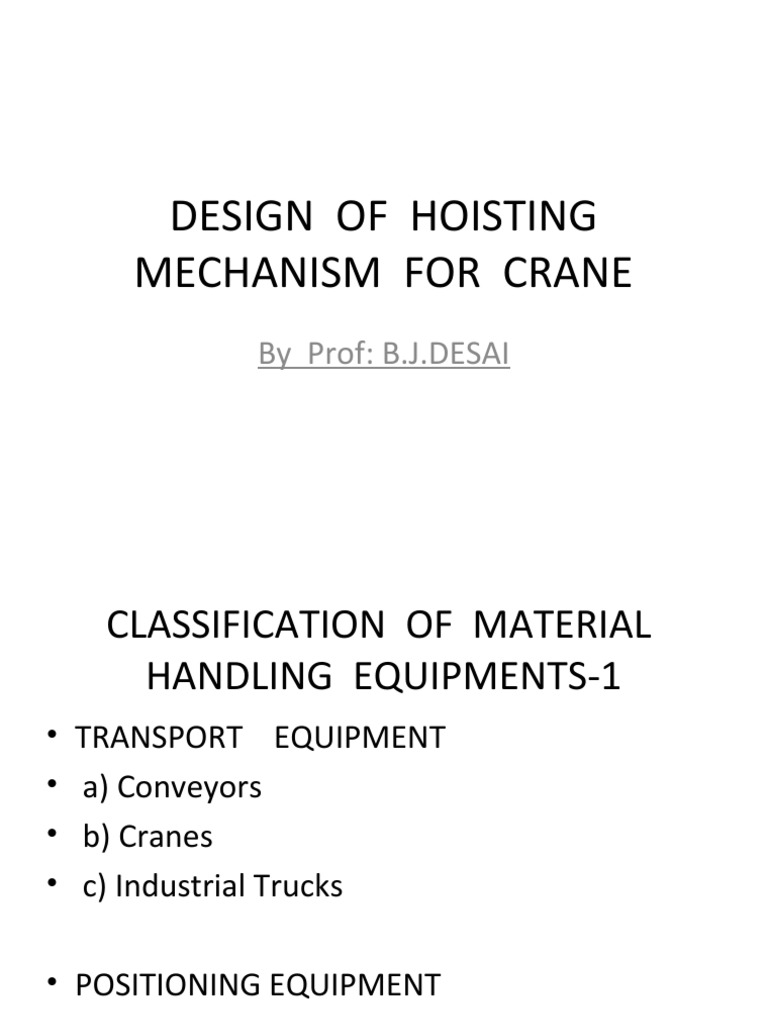 Hoisting Mechanism Design for Cranes | PDF | Crane (Machine) | Wire