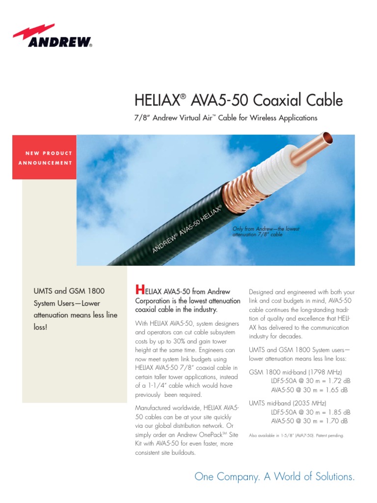 Heliax AVA5-50 Coaxial Cable: One Company. A World of Solutions | PDF ...