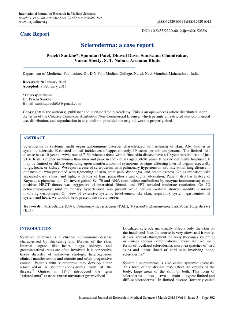 Scleroderma A Case Report Pdf Epidemiology Health Sciences