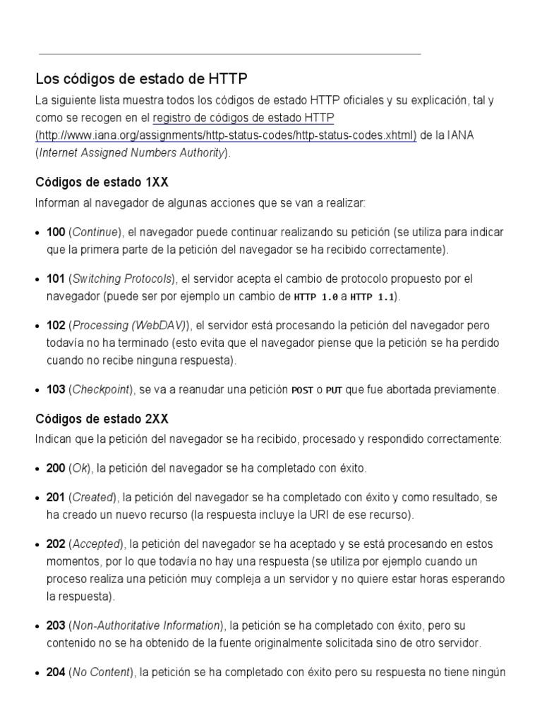 Códigos de Estado de HTTP | PDF | Servidor web | Internet y web