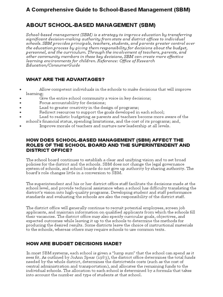 A Comprehensive Guide To SBM | PDF | Governance | Teachers