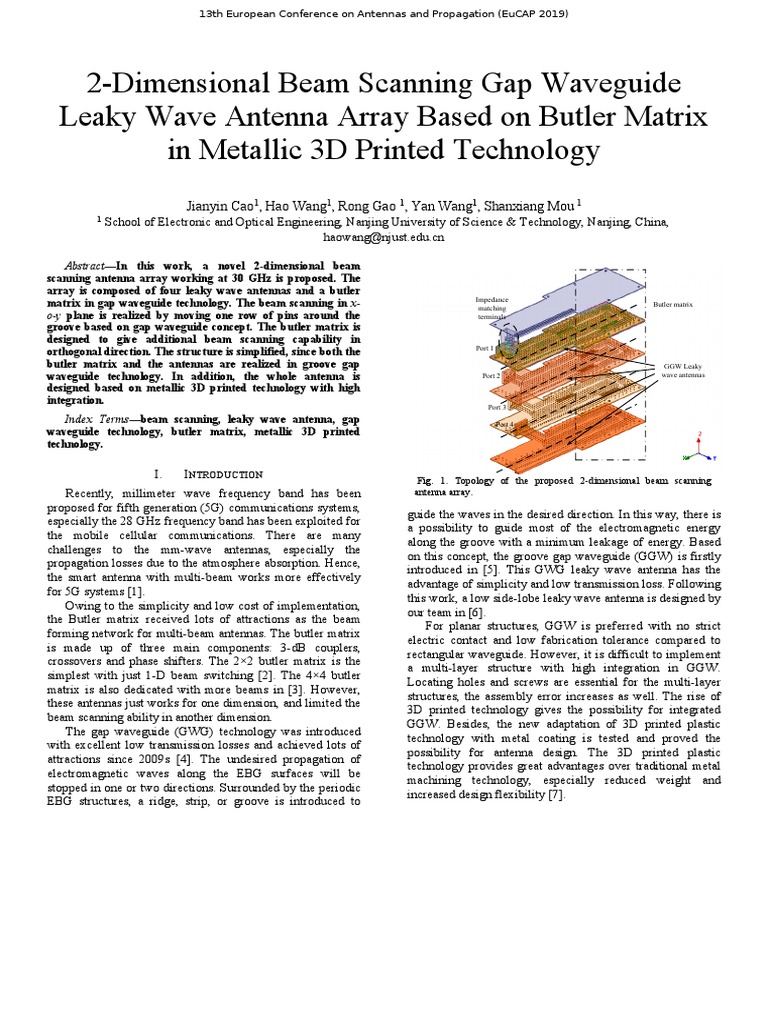 2-Dimensional Beam Scanning Gap Waveguide Leaky Wave Antenna Array Based On Butler Matrix in ...