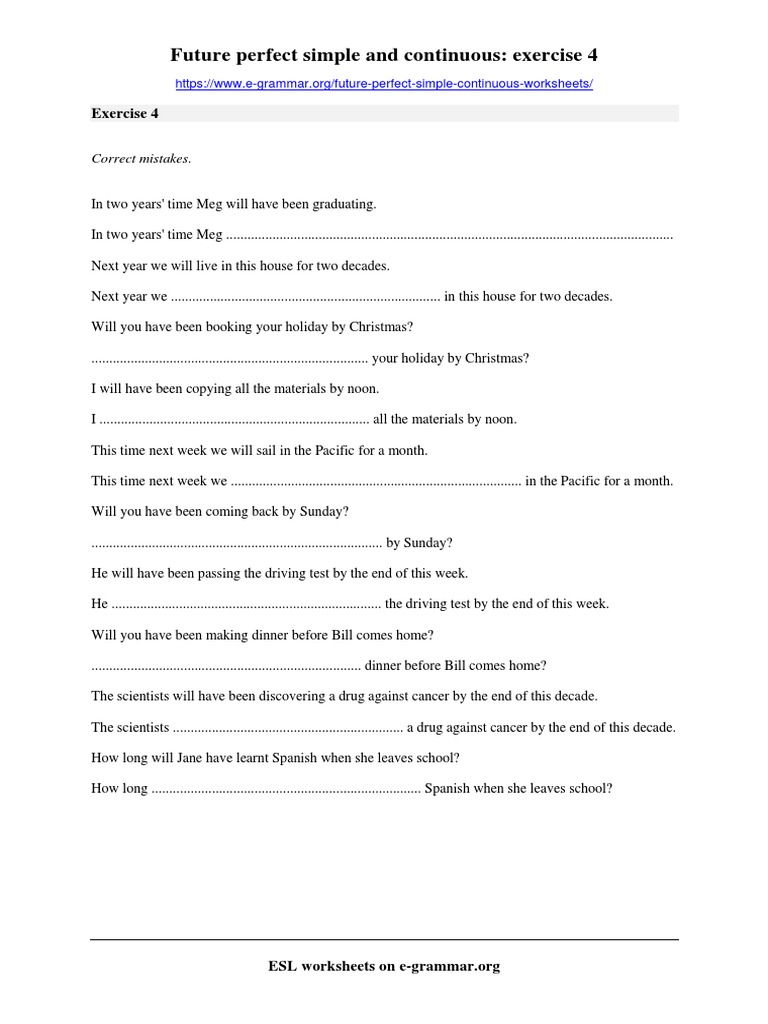 Future Perfect Simple Continuous Exercise 4 | PDF