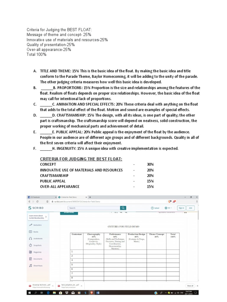 Criteria For Judging The BEST FLOAT and Playground Demo | PDF