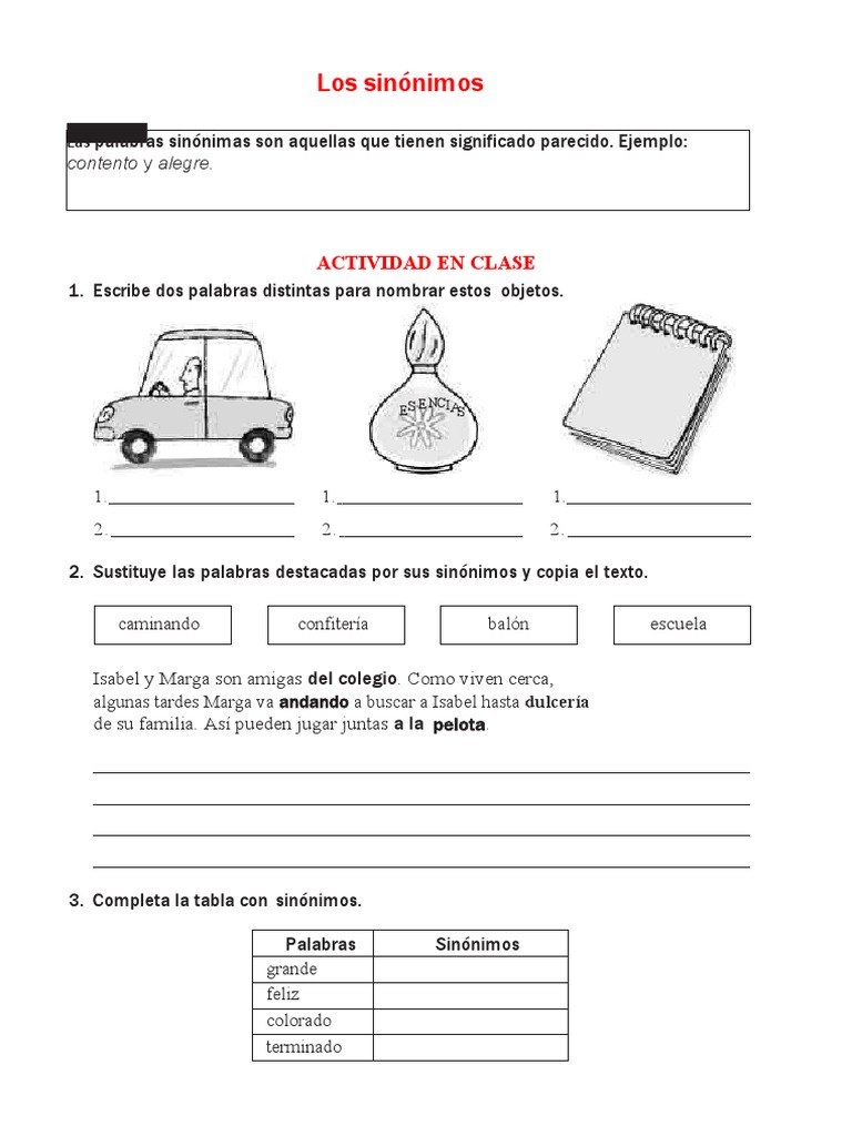 Actividades de Sinónimos para Primaria | PDF