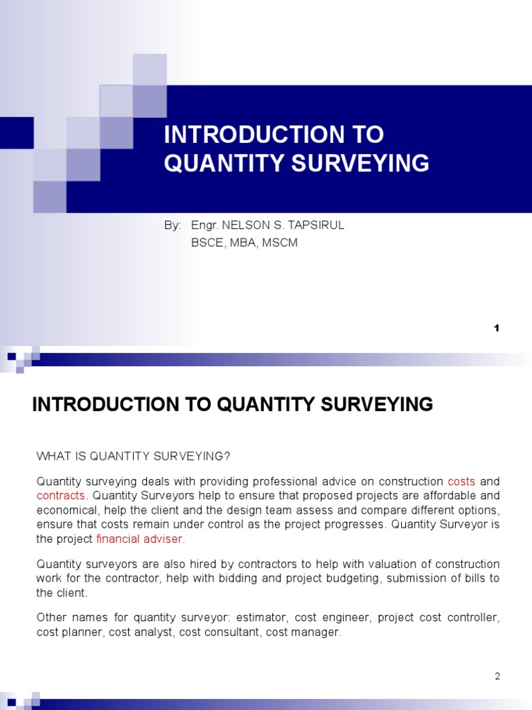 Overview of Quantity Surveying Roles | PDF | Feasibility Study ...