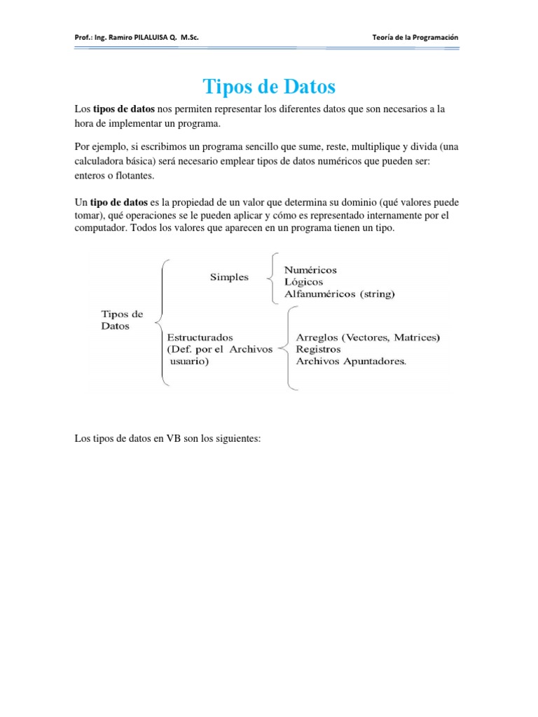 001.2 Tipos-De-Datos-De-Visual-Basic PDF | PDF | Tipo de datos | Poco
