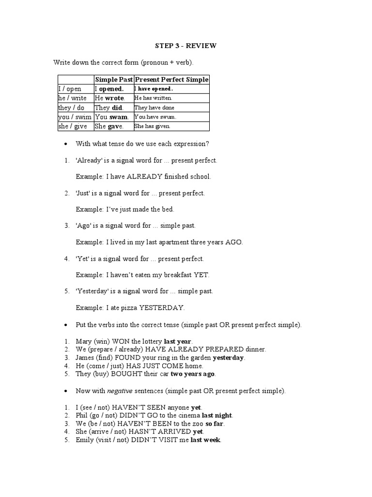 Step 3 - Review: I Have Opened. He Has Written. They Have Done You Have ...