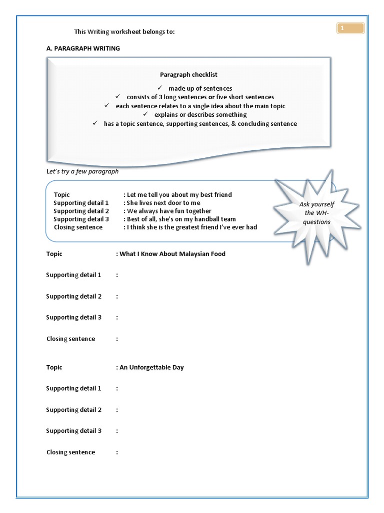 Writing Supporting Details Worksheet | PDF | Nature