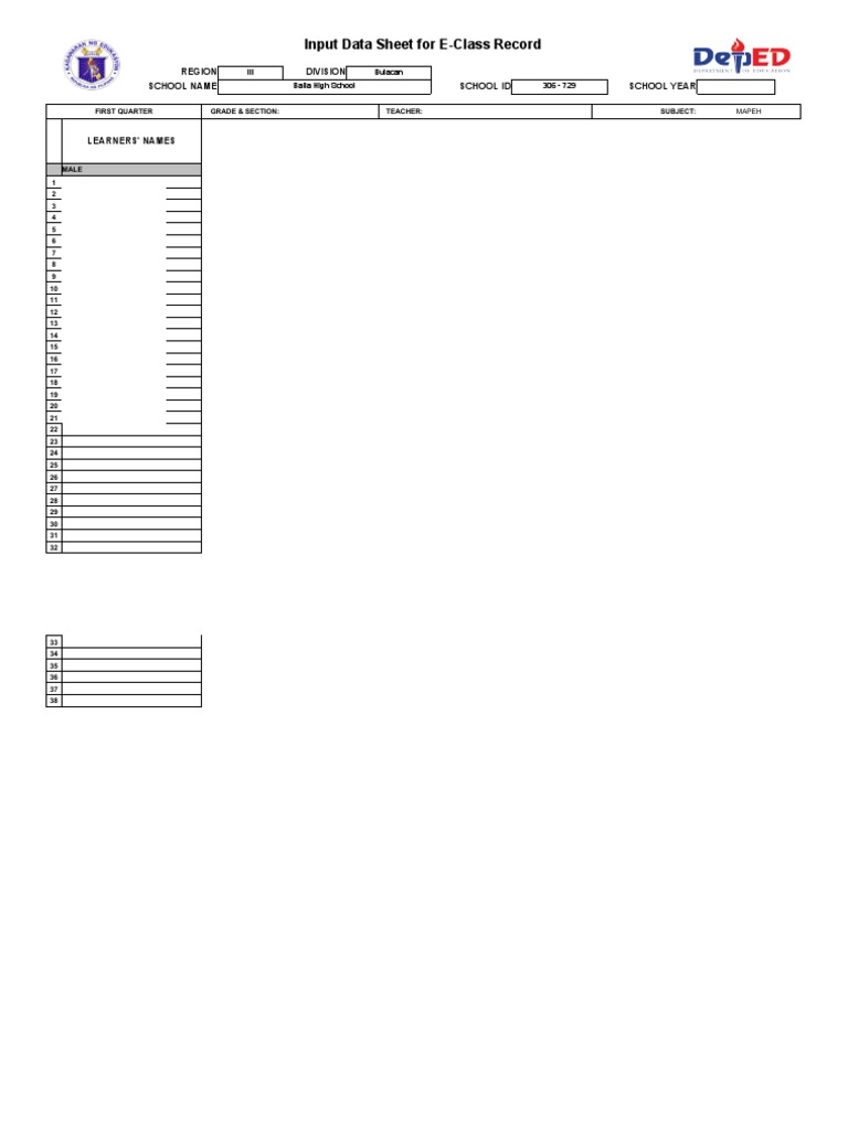 First Quarter Class Record for Grade 7 Students of Batia High School ...