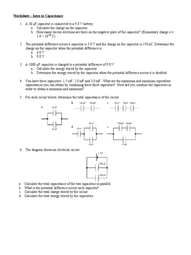 Capacitance Calculations Worksheet | PDF