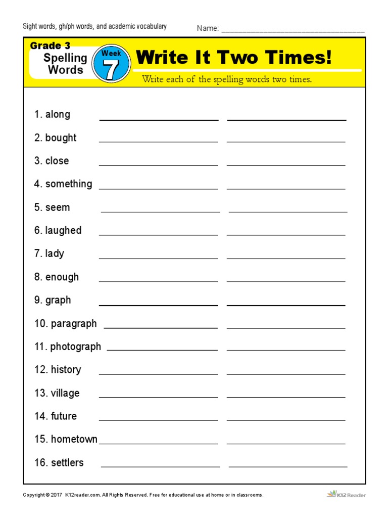 Write It Two Times!: Spelling Words | PDF | Paragraph | Text