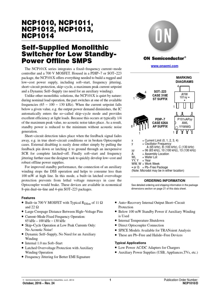 NCP1010, NCP1011, NCP1012, NCP1013, NCP1014 Self-Supplied Monolithic ...